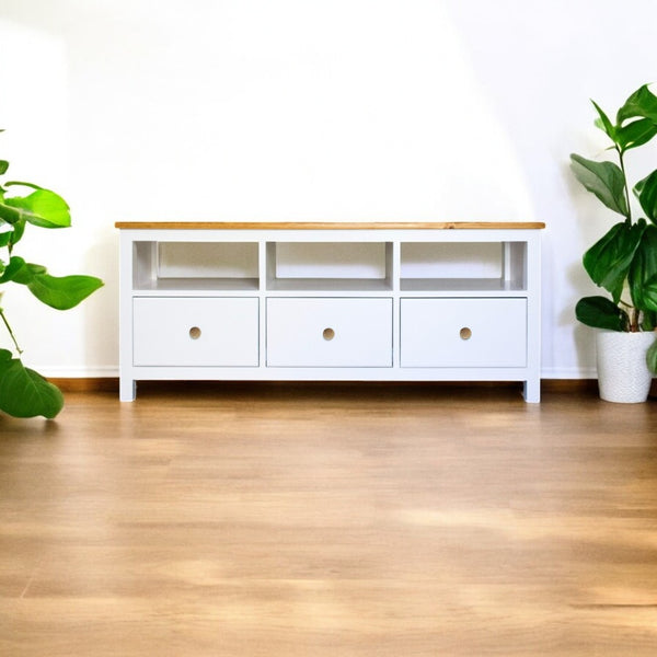 Rack de TV de Madera Blanca con Cajones – Modelo Florencia 130×40×55 ...